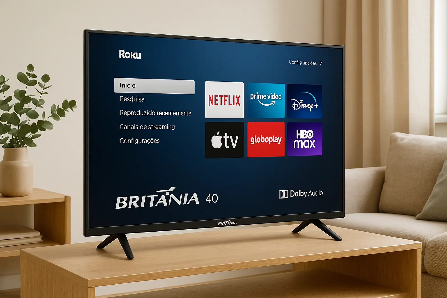 Smart TV Britânia 40": som Dolby e Roku integrado